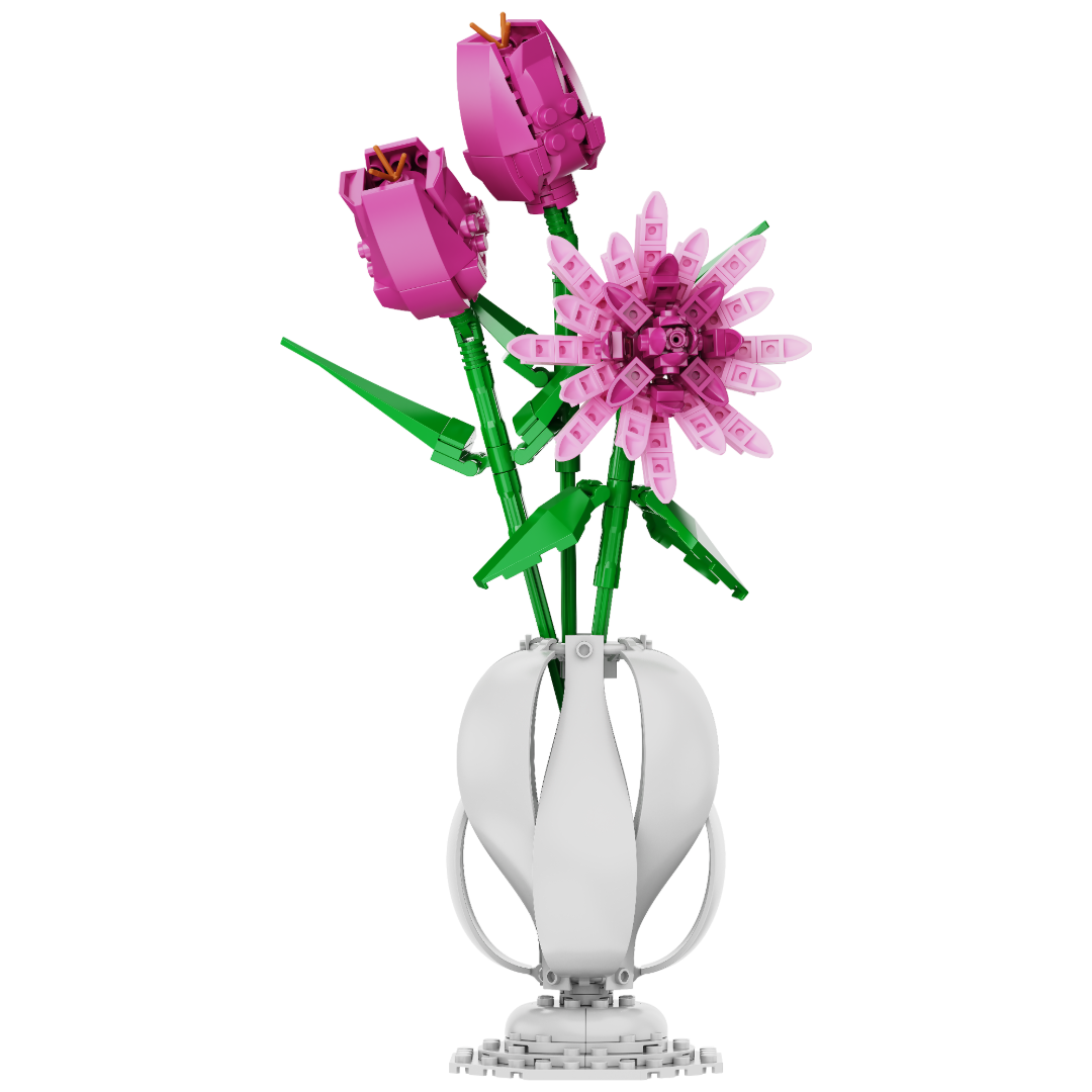 Bricktanicals Blush Blossoms Bouquet Building Set – Bundle Kit – Brickcraft